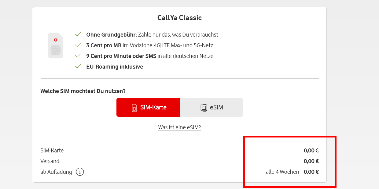 Vodafone Callya Classic Sim Karte - Erfahrungen, 5G und die Kosten ...